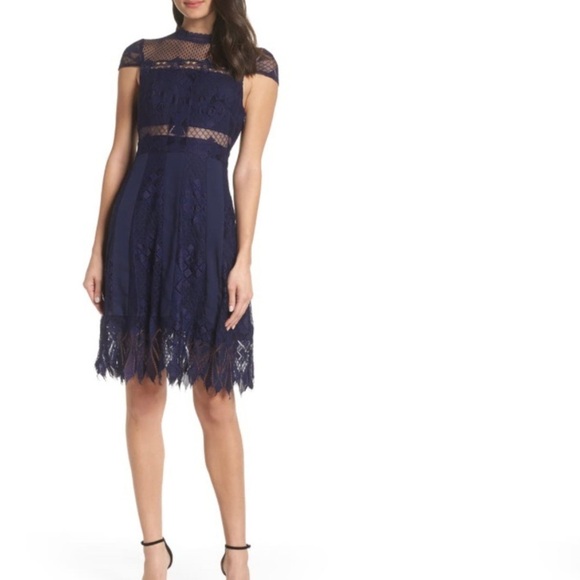 foxiedox | Dresses | Foxiedox Bravo Zulu Lace Sheer Fit Flare Navy ...